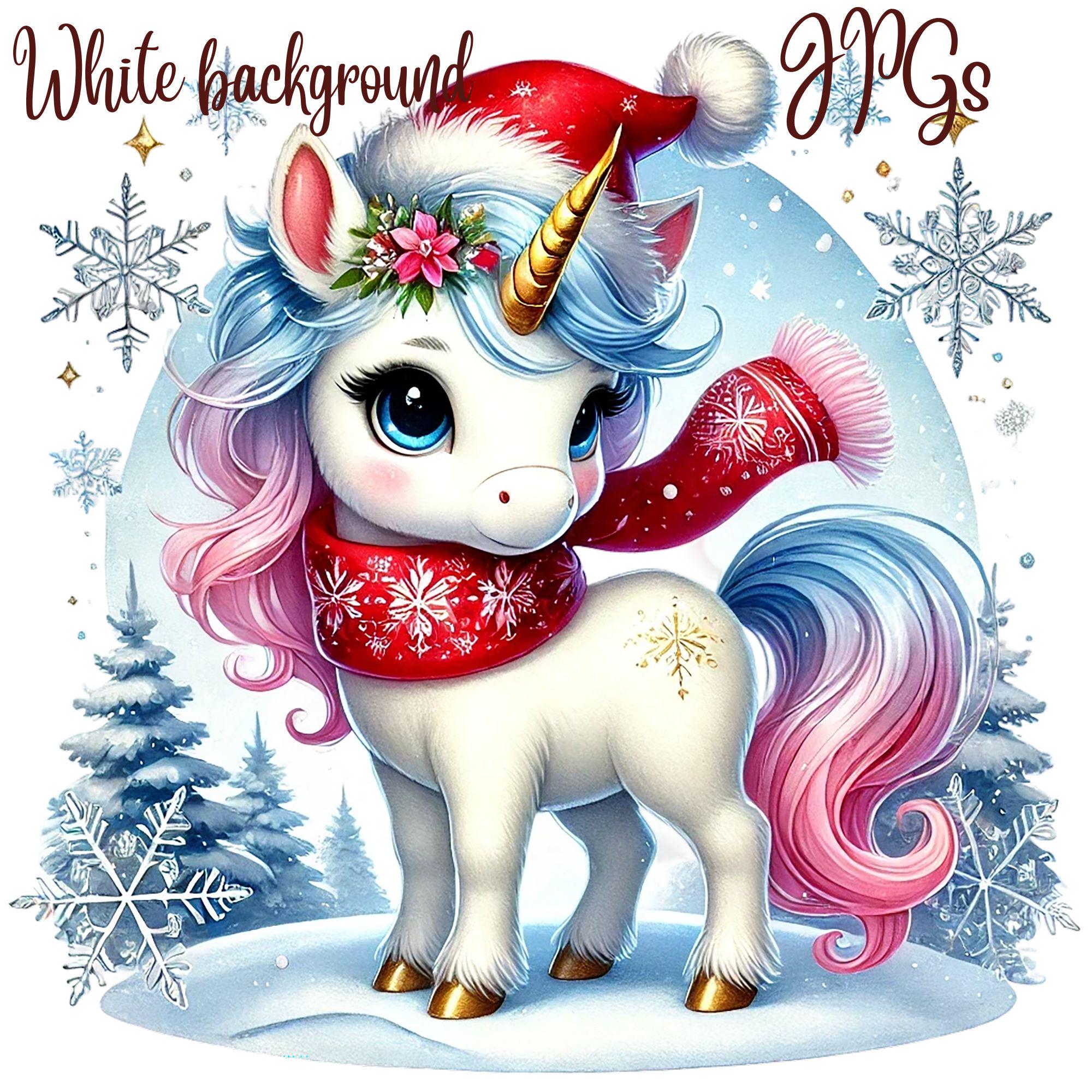 60 JPG, Christmas Unicorn Clipart Bundle, Winter Unicorn Clipart, Cute ...