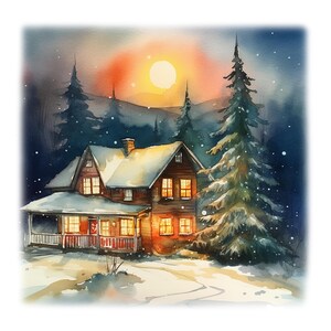 10 Watercolor Christmas Night Clipart, Jpgs, Commercial Use, Digital ...