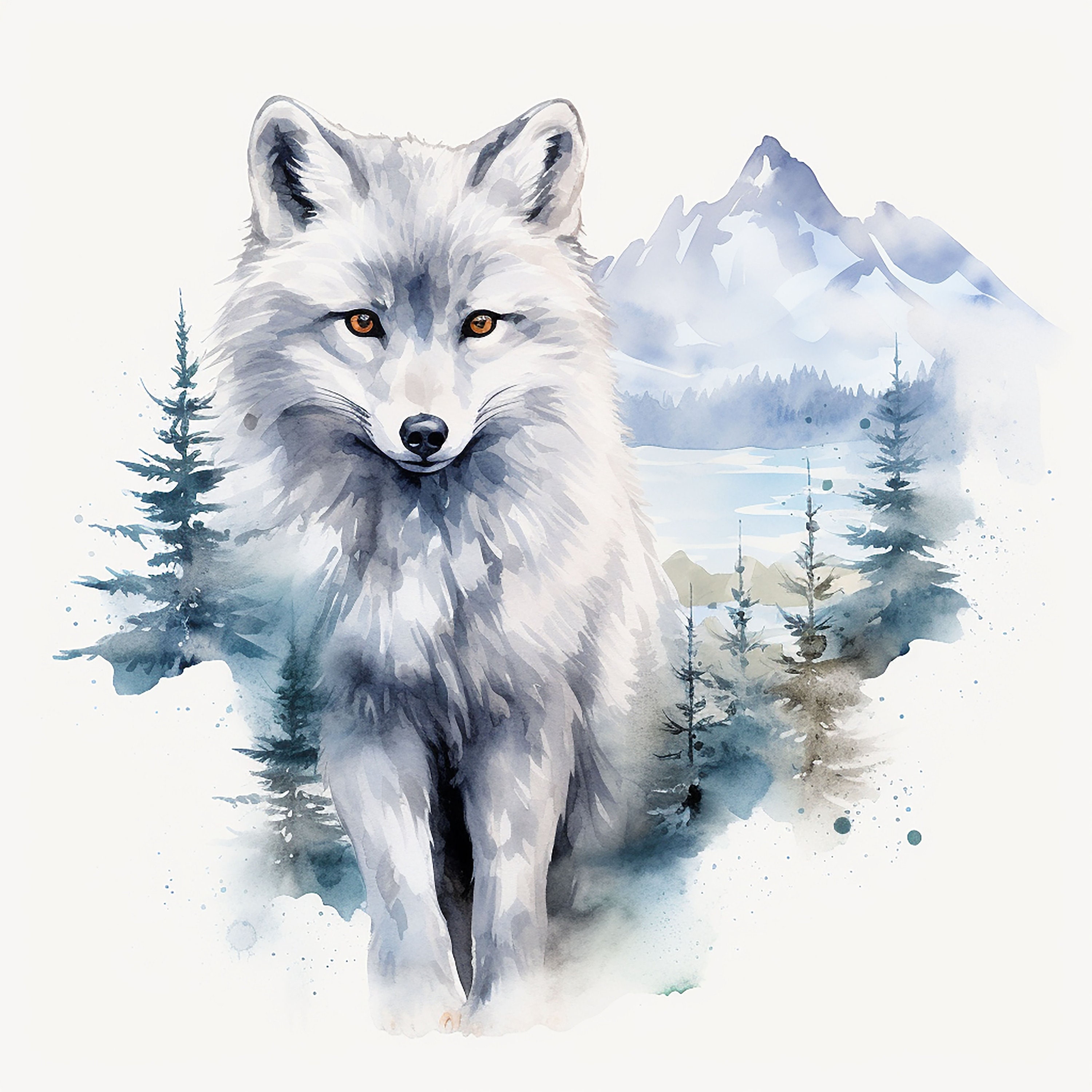 19 Winter Arctic Fox Clipart Jpgs, Printable Watercolor Clipart, Winter ...