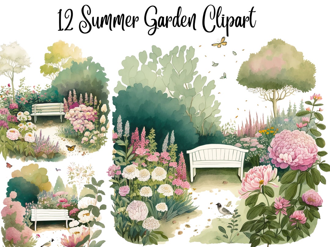 12 Watercolor Garden Clipartsummer Garden Clipart Summer - Etsy
