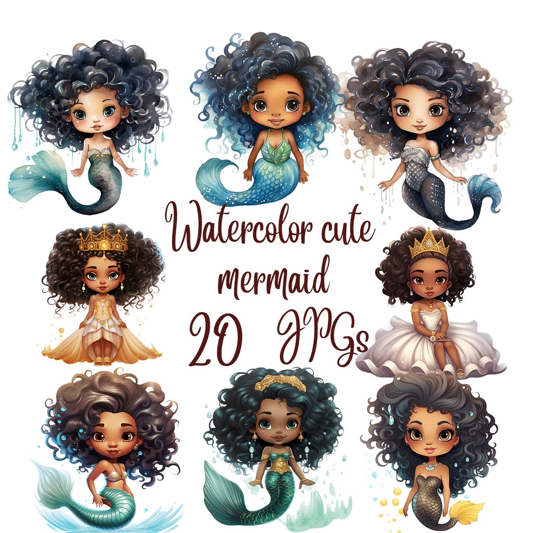 20 Mermaids Princess Watercolor Clipart,jpgs, Mermaid Clipart ...