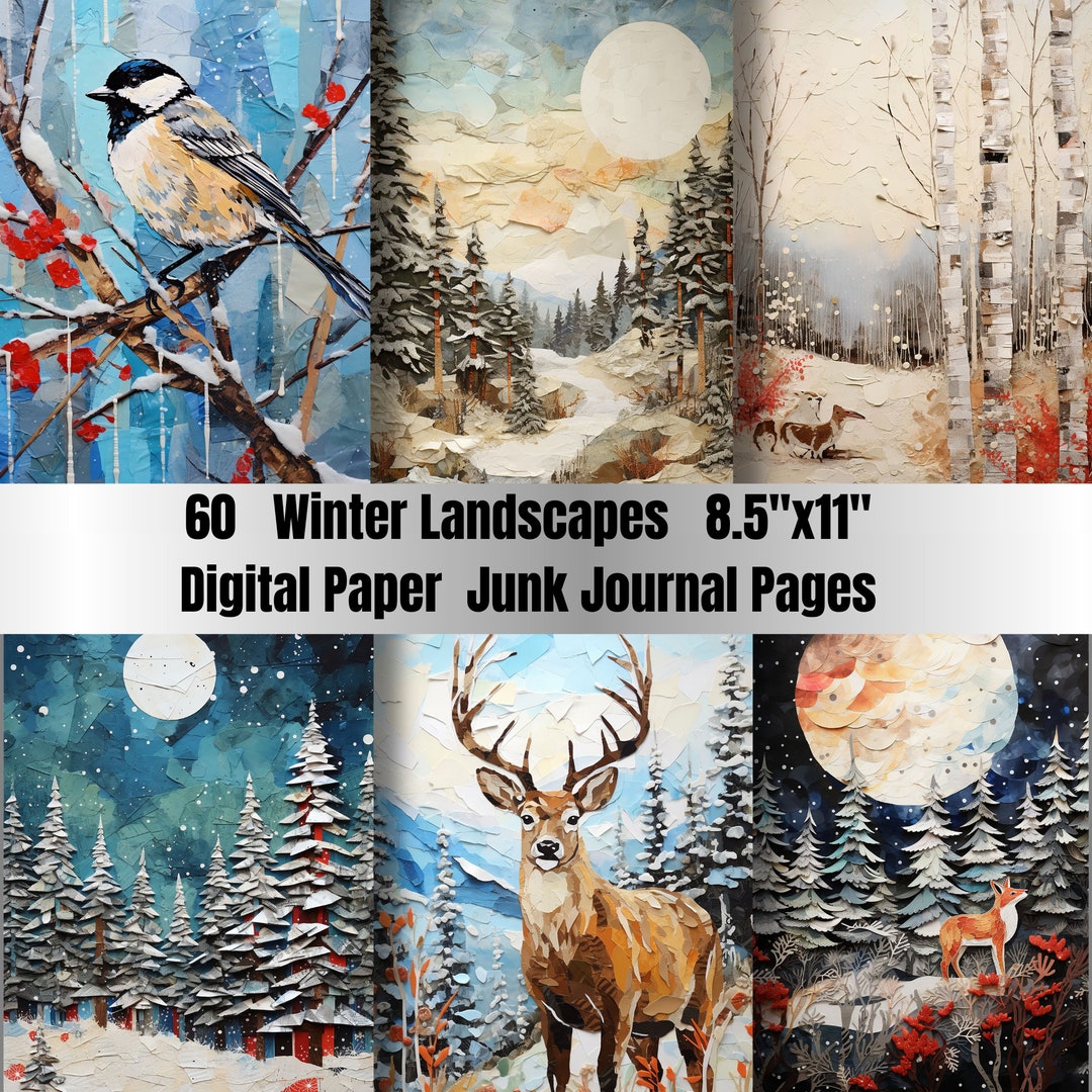 60 Old Winter Junk Journal Pages, Digital Scrapbook Paper Kit,vintage ...