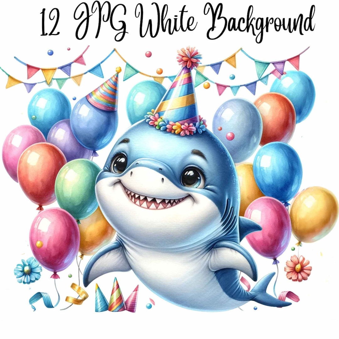 12 Baby Shark Clipart Birthday, Shark Clipart, Watercolor Shark,shark ...