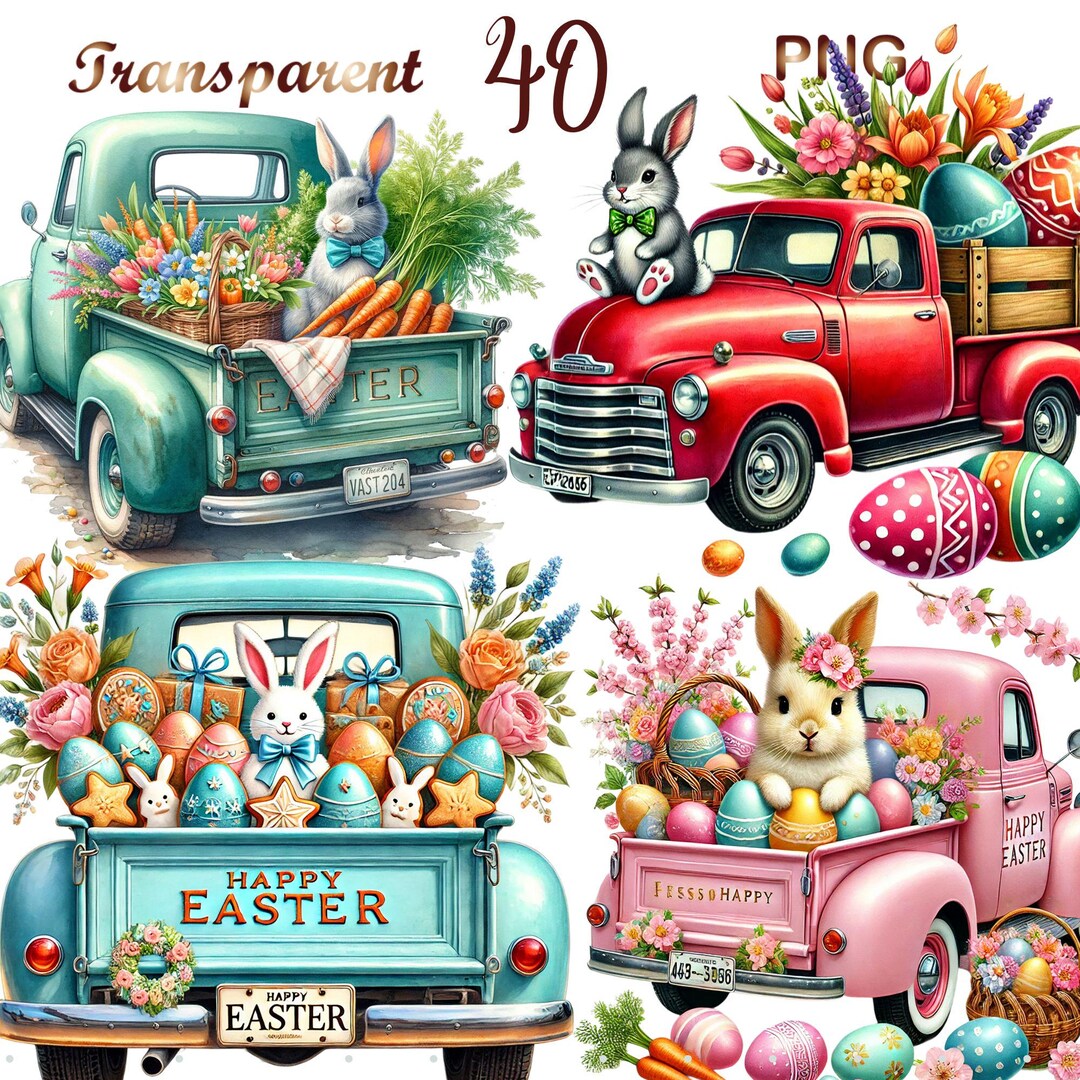 40 PNG Easter Bunny Truck Clipart, Easter Truck Clipart,easter Bunny ...