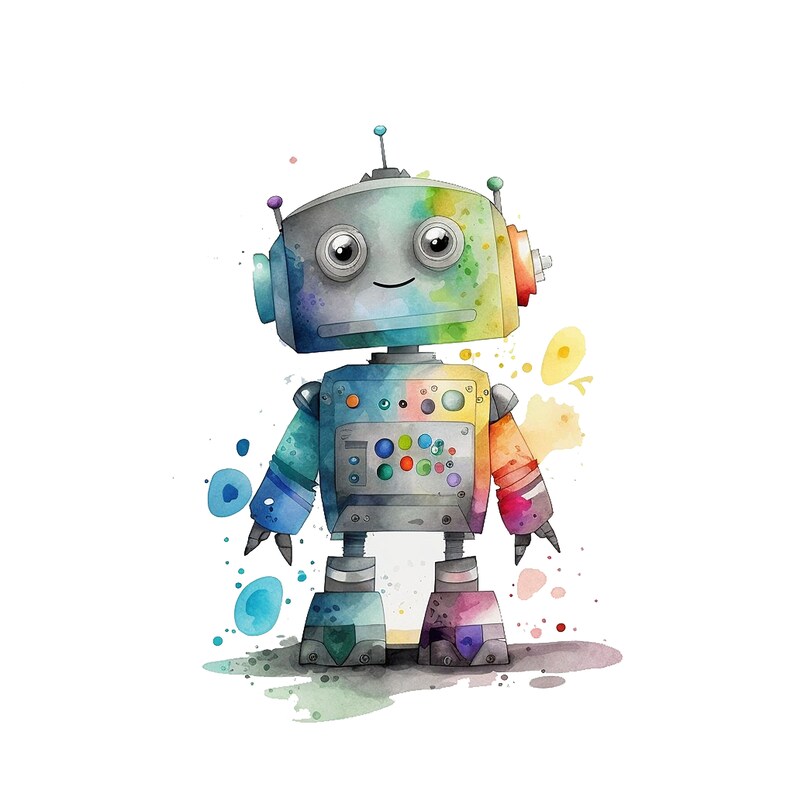 10 Watercolor Robot Clipart Cute Robot Clipart Robot Clip - Etsy