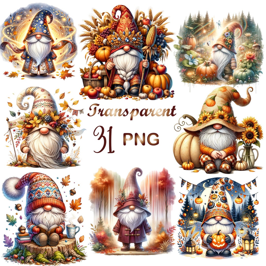 31 PNG, Fall Gnome Clipart Bundle, Autumn Gnome,hello Fall Gnome ...