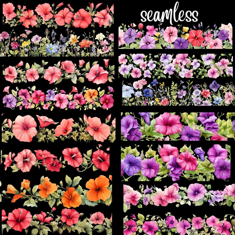 38 Floral Petunia Seamless Border Png, Floral Garland Clipart ...