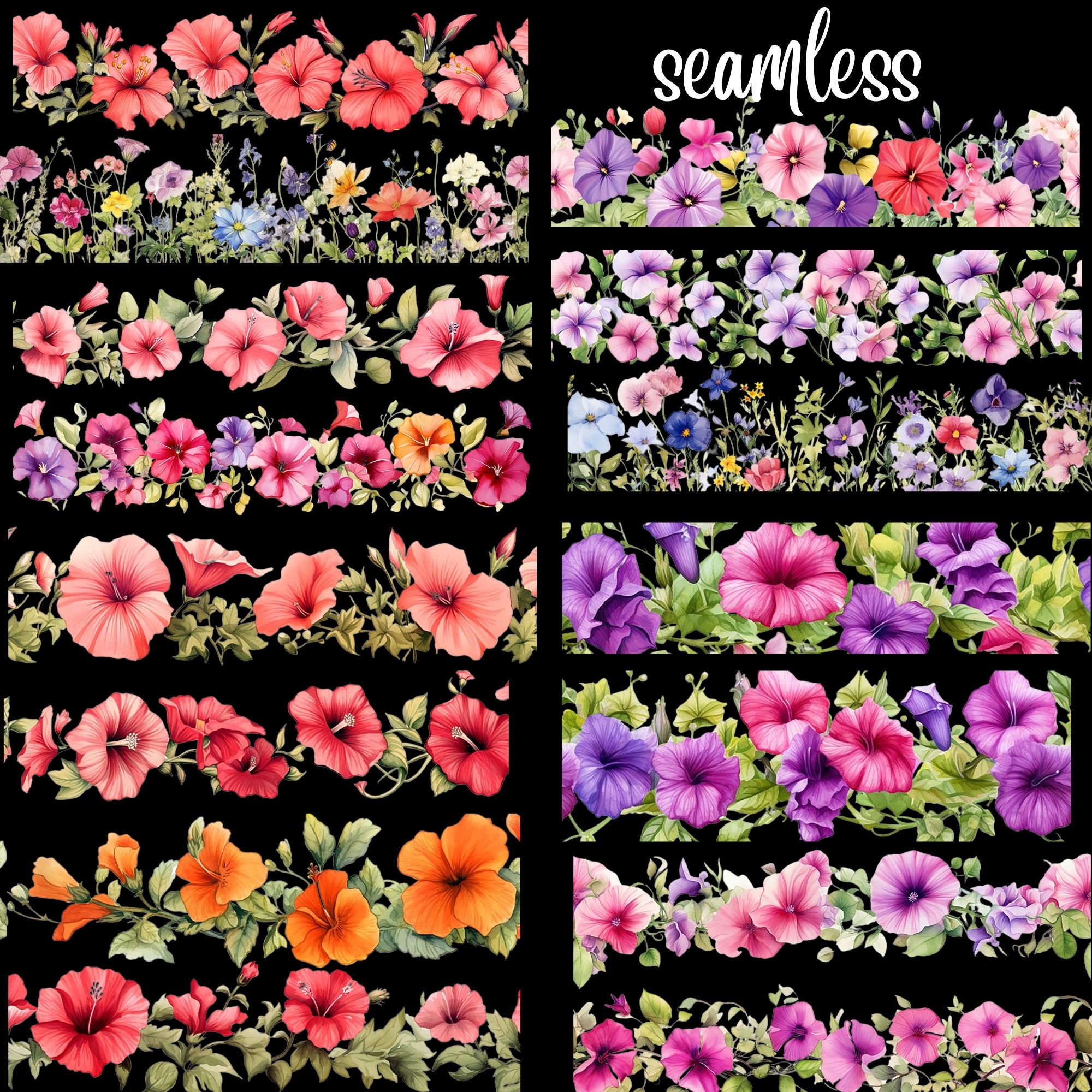 38 Floral Petunia Seamless Border Png, Floral Garland Clipart ...