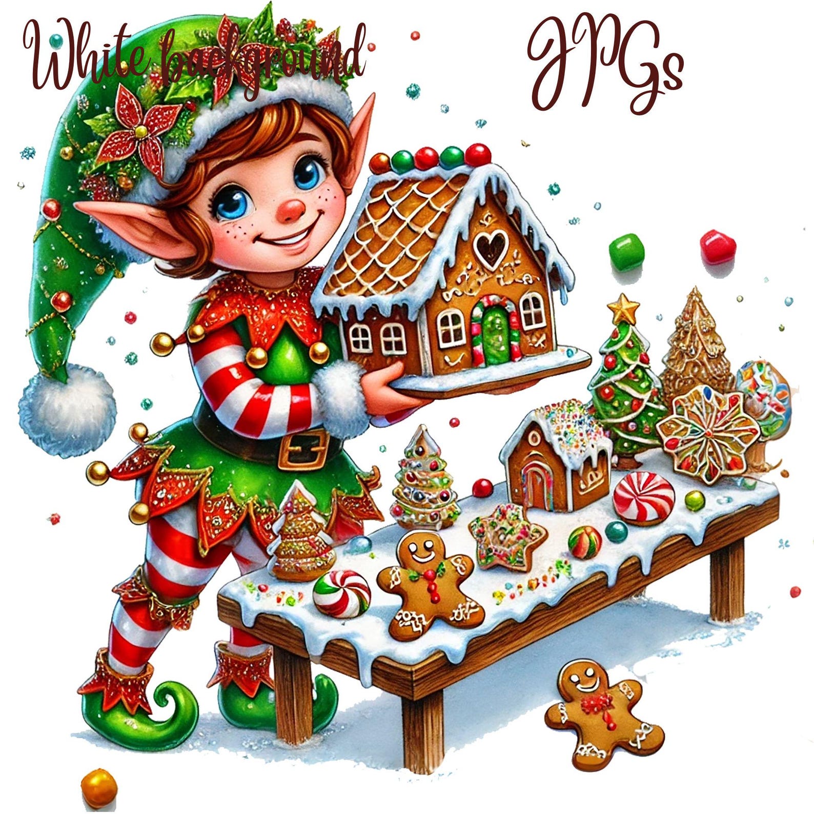 45 JPG, Christmas Elves Clipart Bundle, Cute Christmas Elves, Festive ...