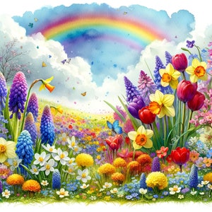 15 Watercolor Wildflowers Rainbow Digital Paper Set, Spring Flowers ...