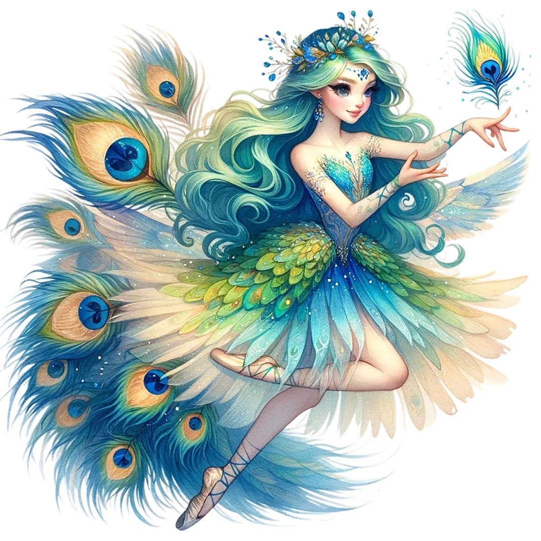 17 PNG, Peacock Fairy Clipart Bundle,peacock Fairy,fairy Illustration Spring Png,mixed Media ...