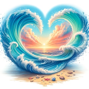 19 PNG, Beach Heart Watercolor Clipart Bundle, Ocean Heart Clipart ...