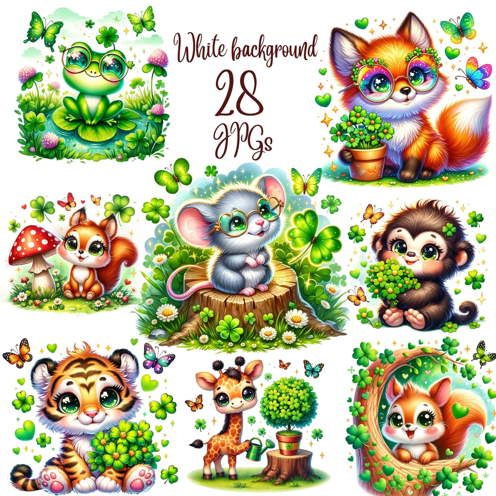 28 JPG, St. Patrick's Day Clipart Bundle, Cute Animals Patrick's Day ...