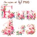 47 PNG, Watercolor Bright Pink Floral Alphabet Collection Clipart, Pink ...