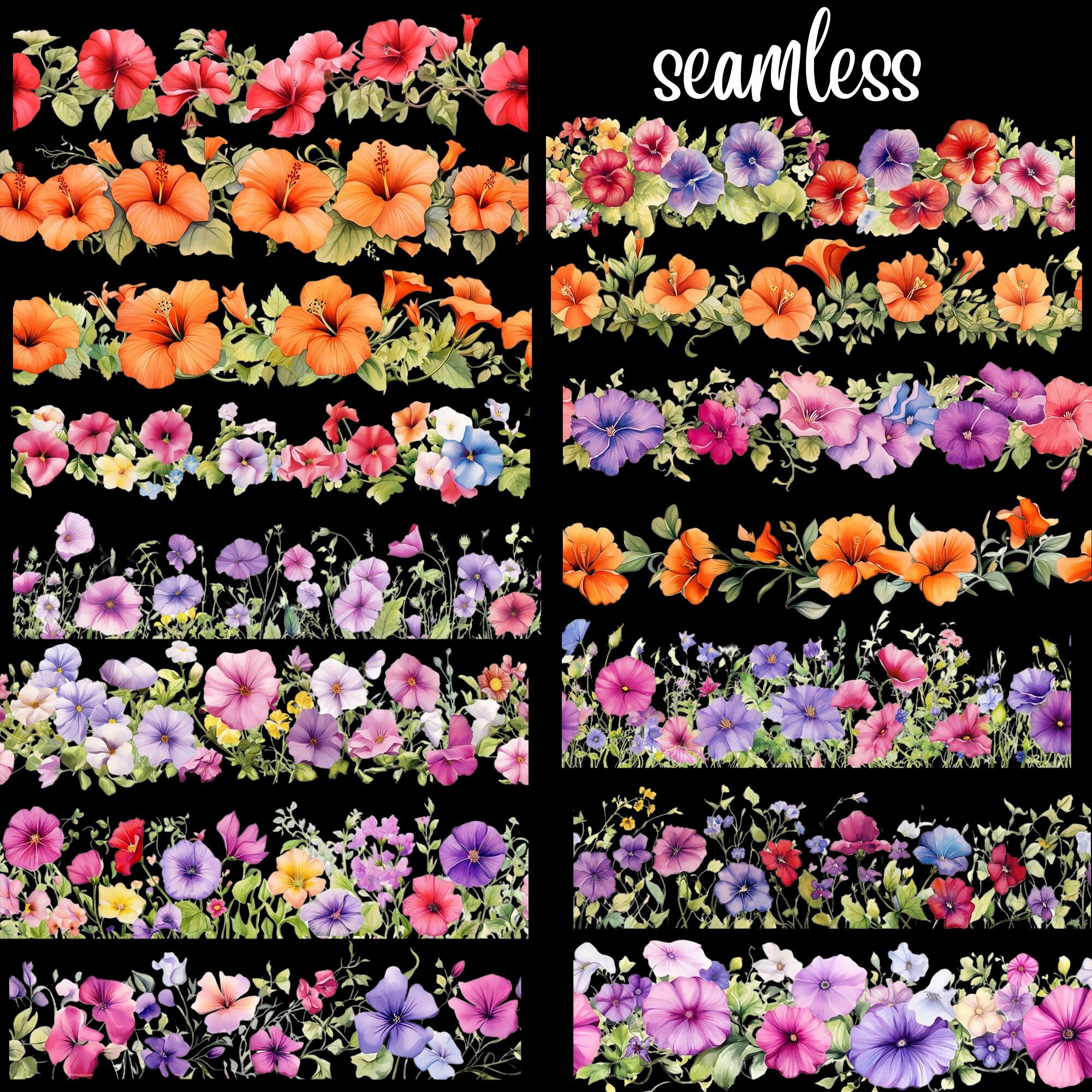 38 Floral Petunia Seamless Border Png, Floral Garland Clipart ...
