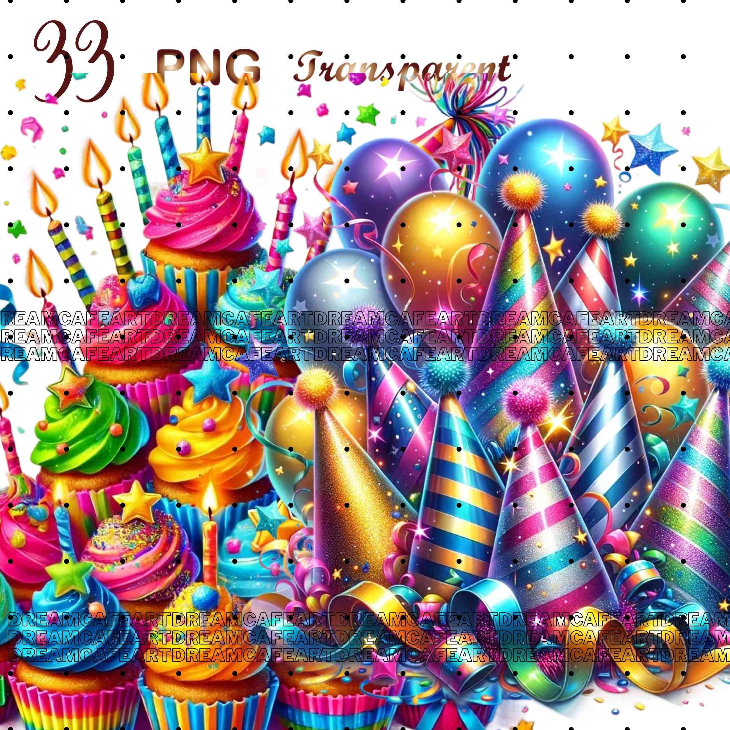 33 Birthday Motifs Clipart, Birthday Party Clipart, Happy Birthday Png ...