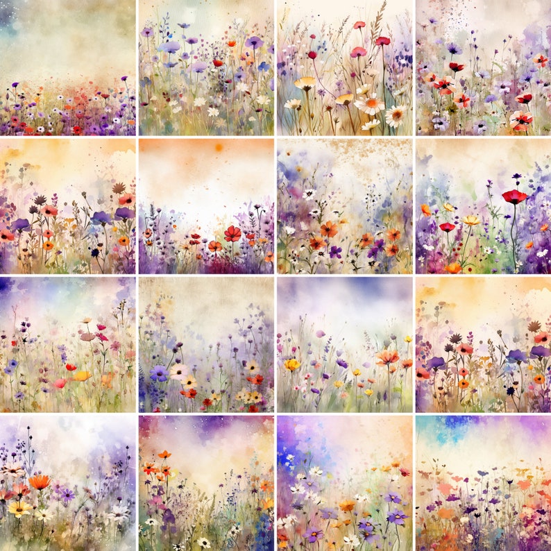 30 Watercolor Wildflowers Digital Paper Set, Spring Flowers Junk ...
