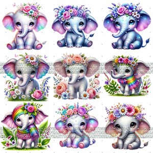 50 PNG Elephant Clipart Bundle, Flower Baby Elephant Sublimation ...