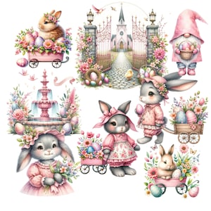 50 PNG, Easter Village Clipart Bundle, Easter Gnome Clipart, Pink ...