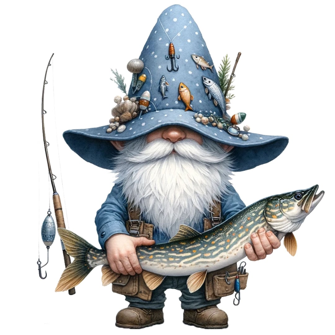 12 PNG, Watercolor Fishing Gnome Clipart PNG, Fishing Clipart Bundle ...