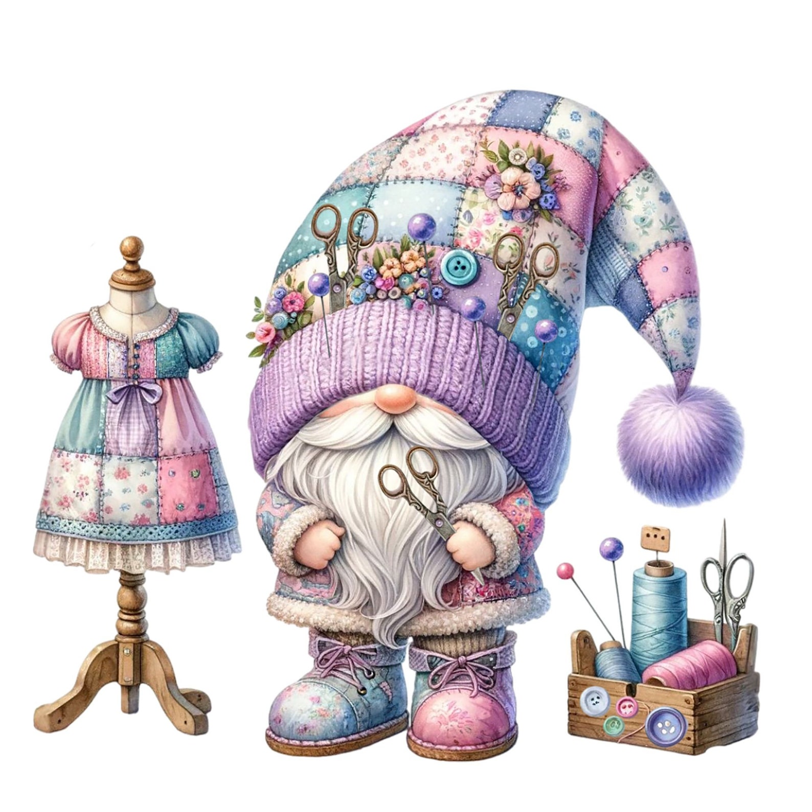 28 PNG, Sewing Gnome Clipart Bundle, Sewing Machine, Quilt Gnomes, Gonk ...