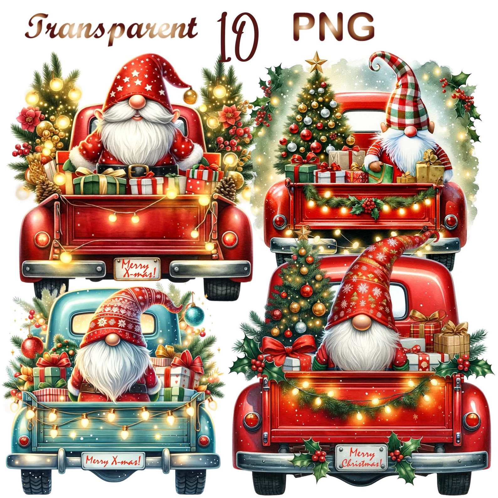 10 Christmas Gnome and Truck Clipart Bundle, Christmas Clipart, Winter ...