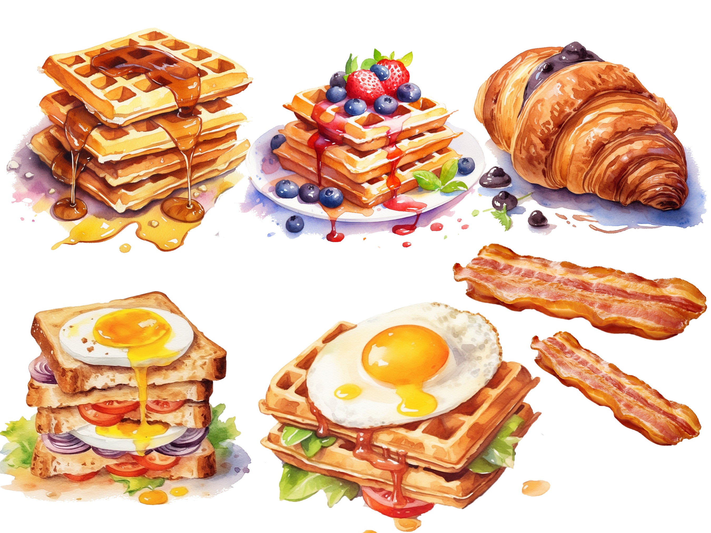 22 Png,watercolor Breakfast Clipart Bundle, Morning Download - Instant ...