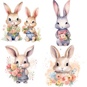 20 Bunnies With Flower Clipart Jpgs, Commercial Use,digital Download ...