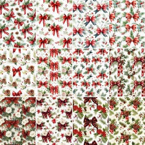 16 Seamless Watercolor Winter Digital Paper Pack,bows Christmas ...