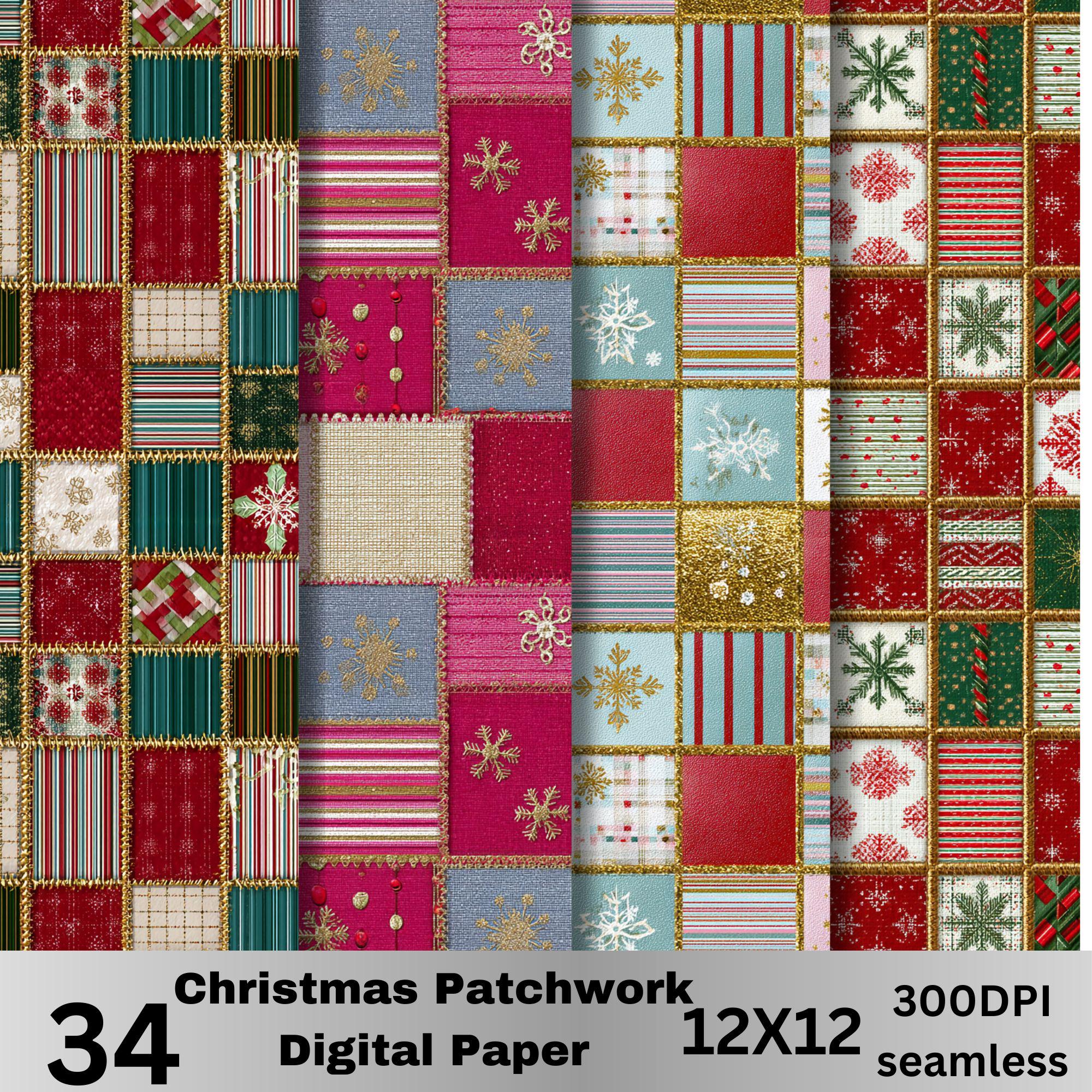34 Christmas Patchwork Fabric, Quilted Textures, Seamless Textile ...