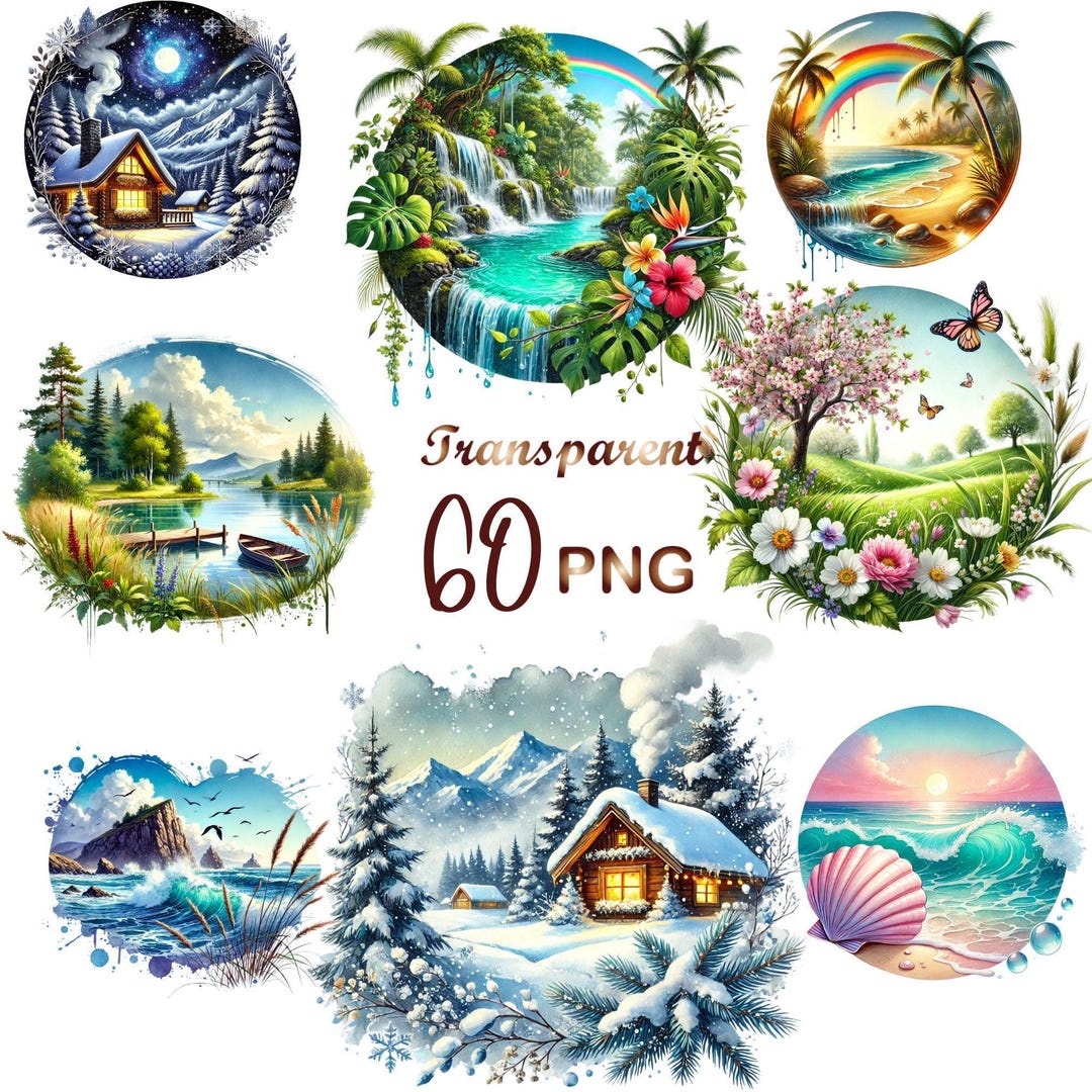 60 PNG Landscapes Clipart – Scenic Nature Graphics | Watercolor ...