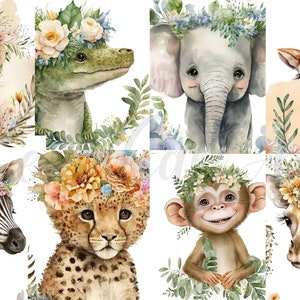 9 Safari Baby Animals Watercolor Clipart, Jpgs, Digital Crafting, Paper ...