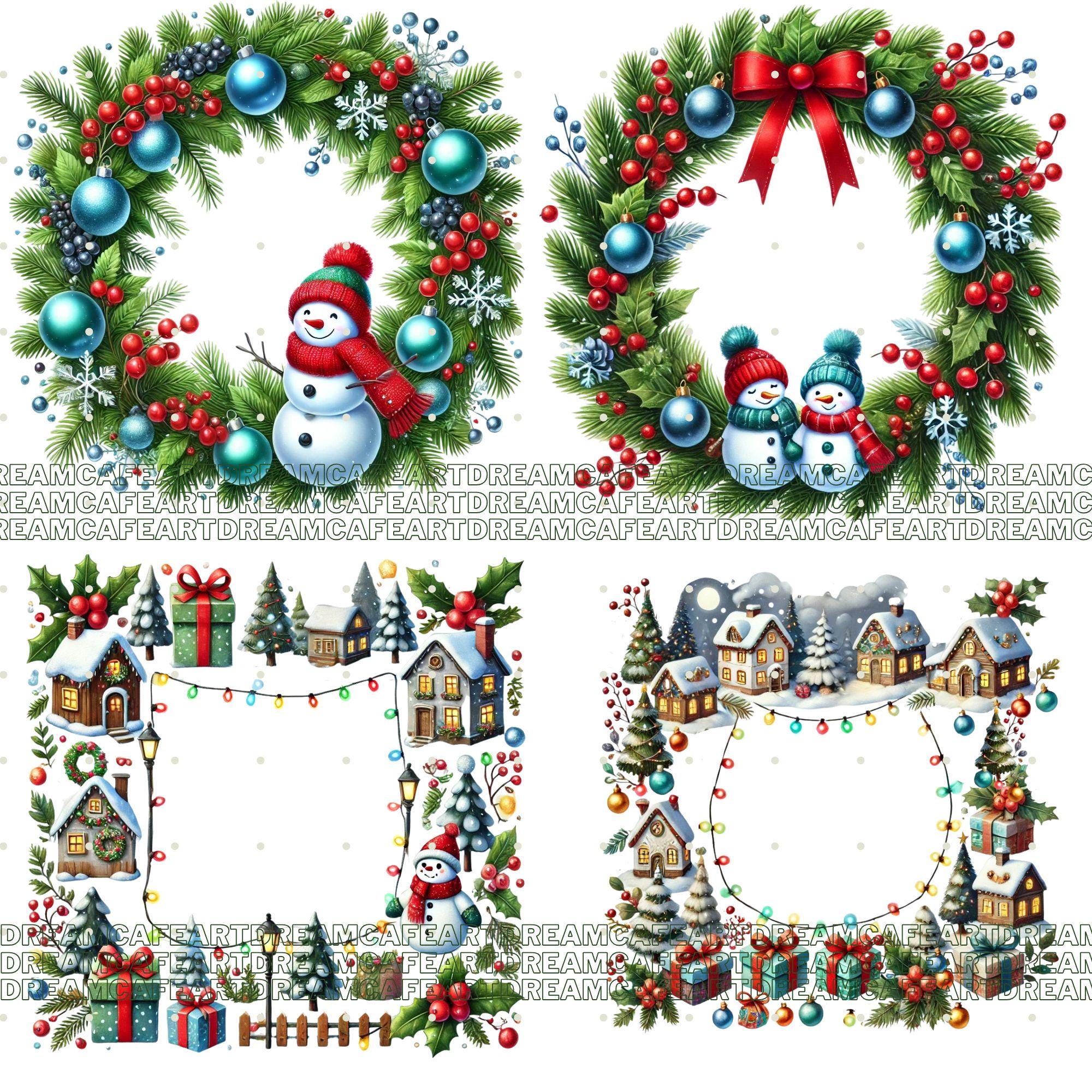 26 PNG Christmas Frames Clipart Bundle, Holiday Festive Border Graphics ...