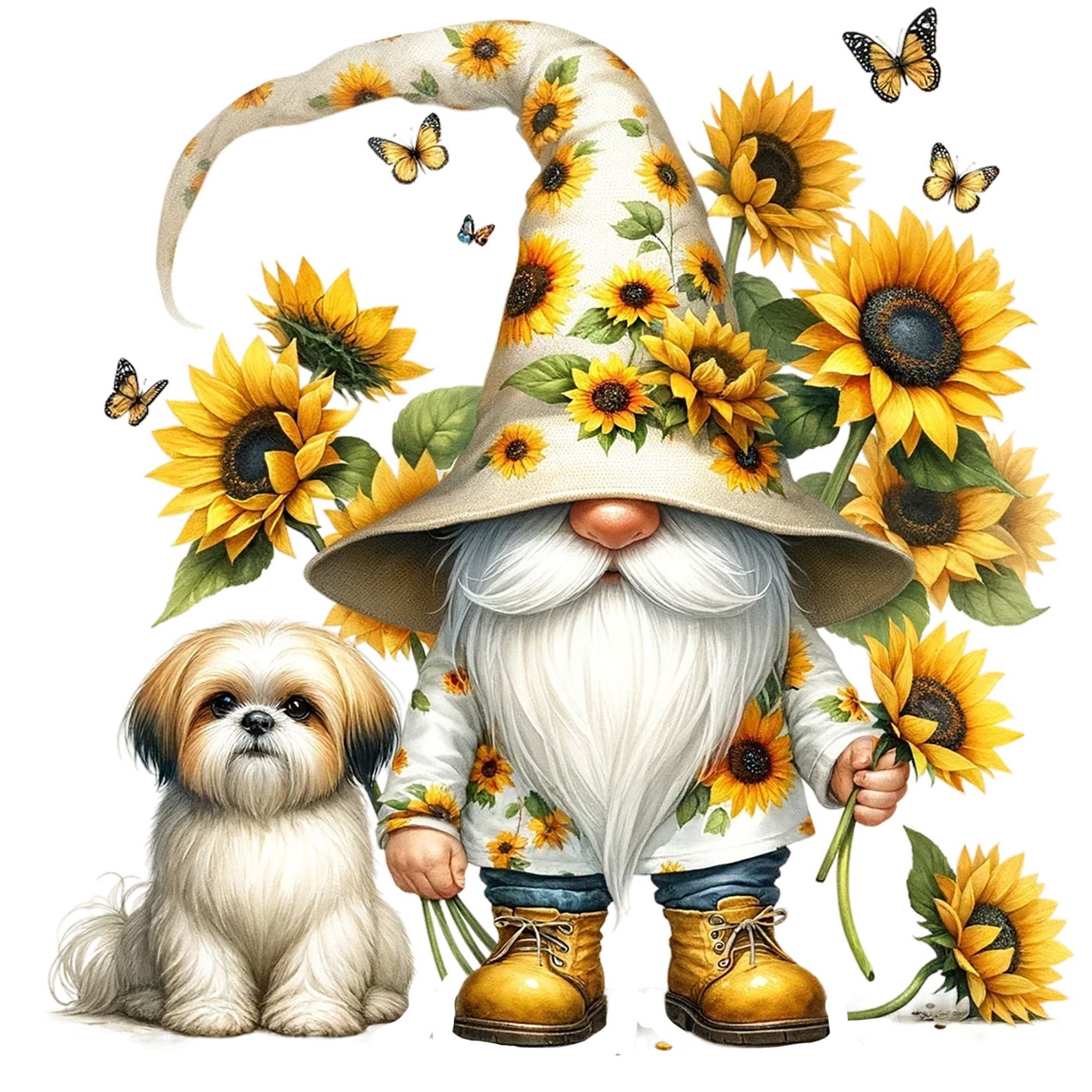 25 Png,sunflower Gnome Clipart Bundle,garden Gnome Watercolor Clipart ...