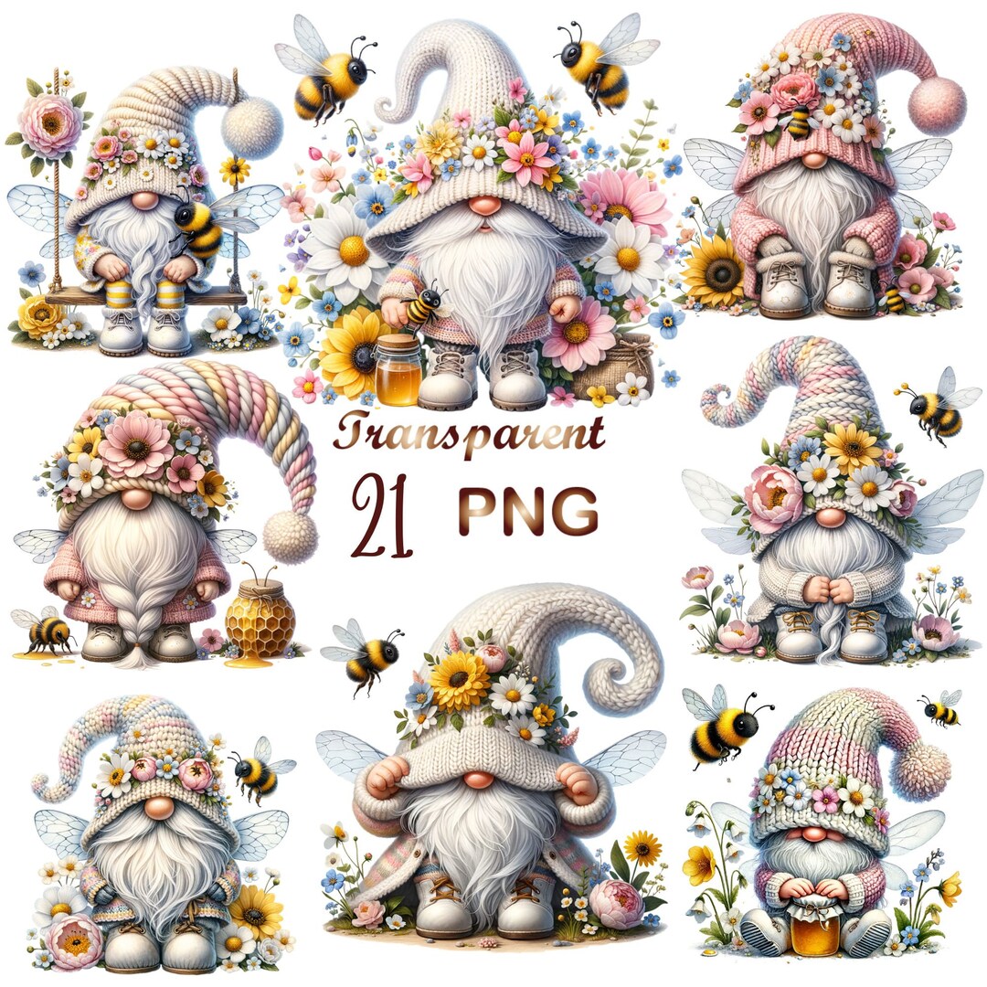 21 PNG, Flower Bee Gnome Clipart Bundles,gnome With Flowers,clipart for ...
