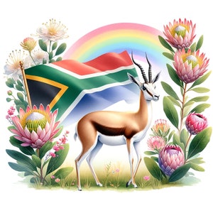 15 PNG/JPG, Watercolor African Springbok Clipart Bundle,south Africa ...
