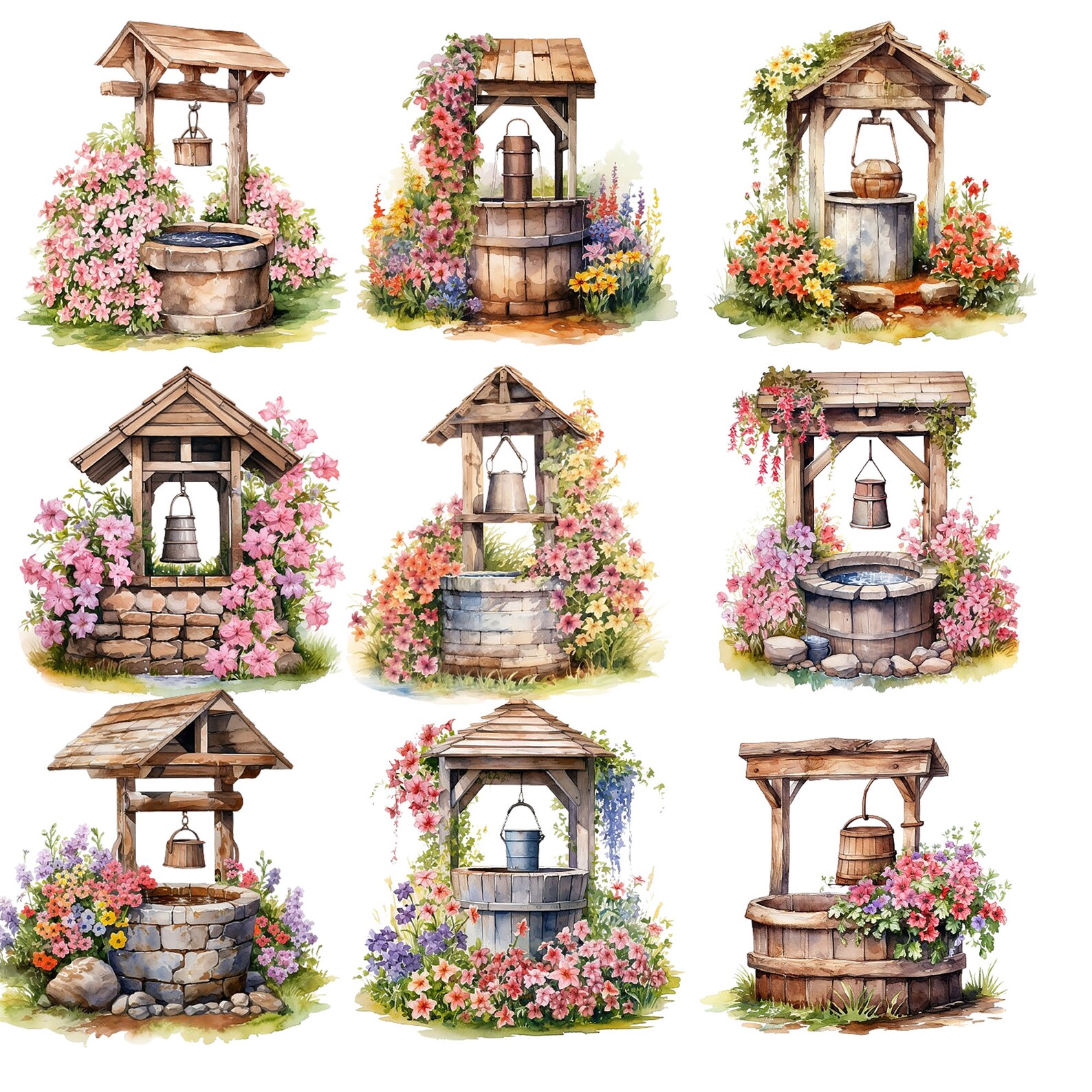 25 Pngs Water Well Clipart, Watercolor Spring Wells Clipart, Nursery ...