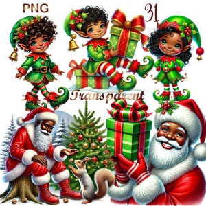 31 PNG Set 1, Christmas African American Clipart Bundle, Festive ...