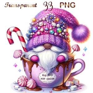 33 PNG, Watercolor Hot Cocoa Gnomes Clipart,christmas Gnomes Clipart ...