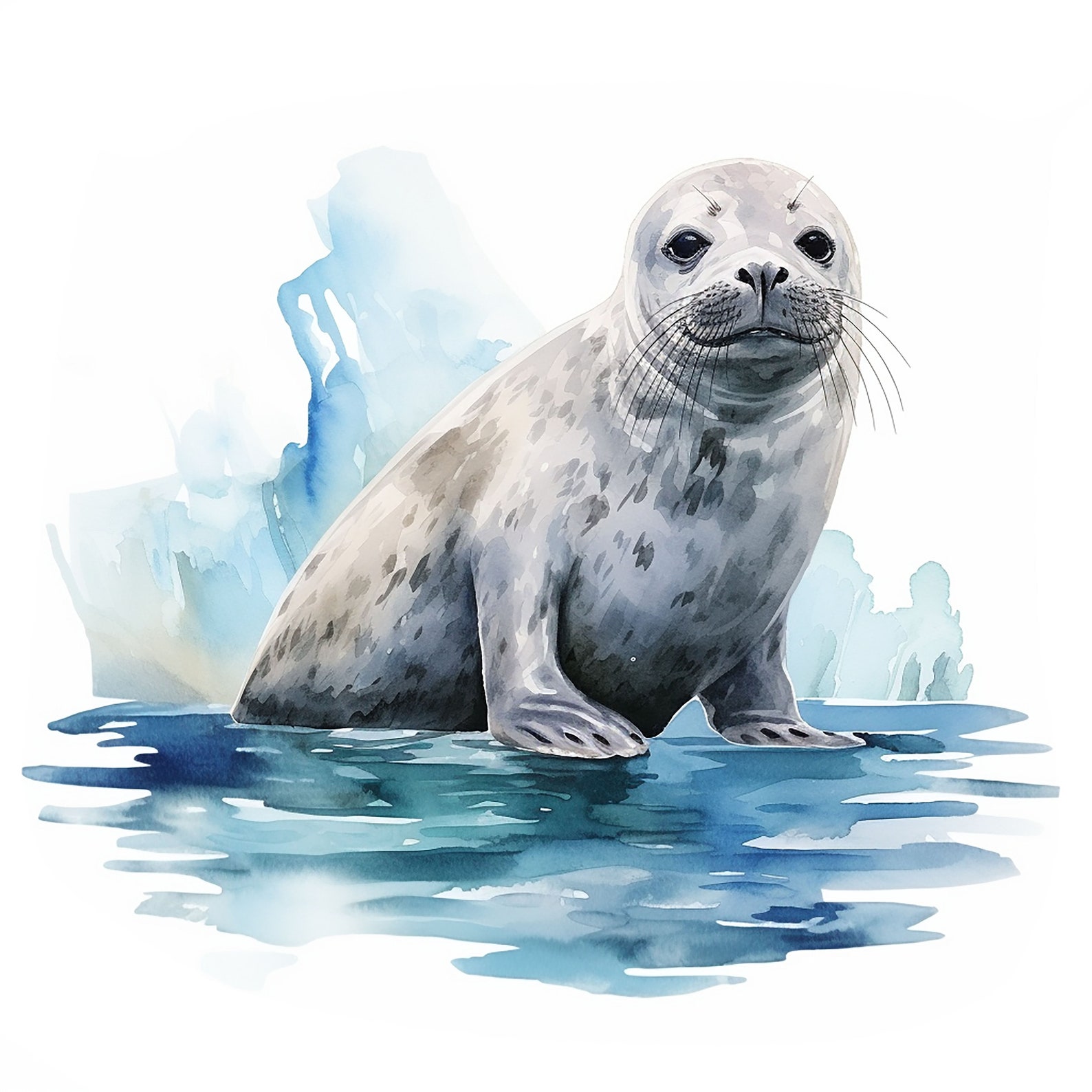 20 Winter Seal Clipart Jpgs, Printable Watercolor Clipart, Winter Seal ...