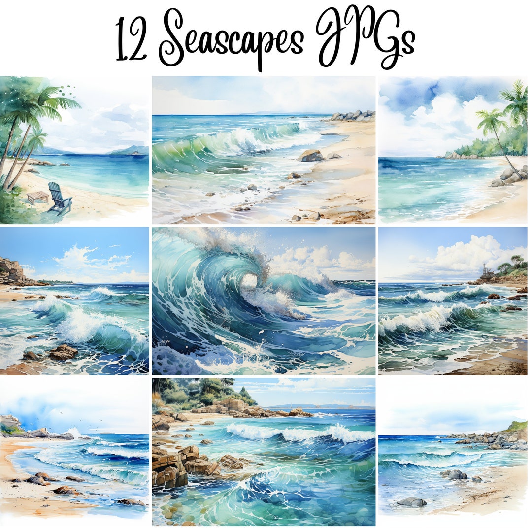 12 Seascape Clipart Jpgs, High Quality, Digital Planner, Paper Crafts ...