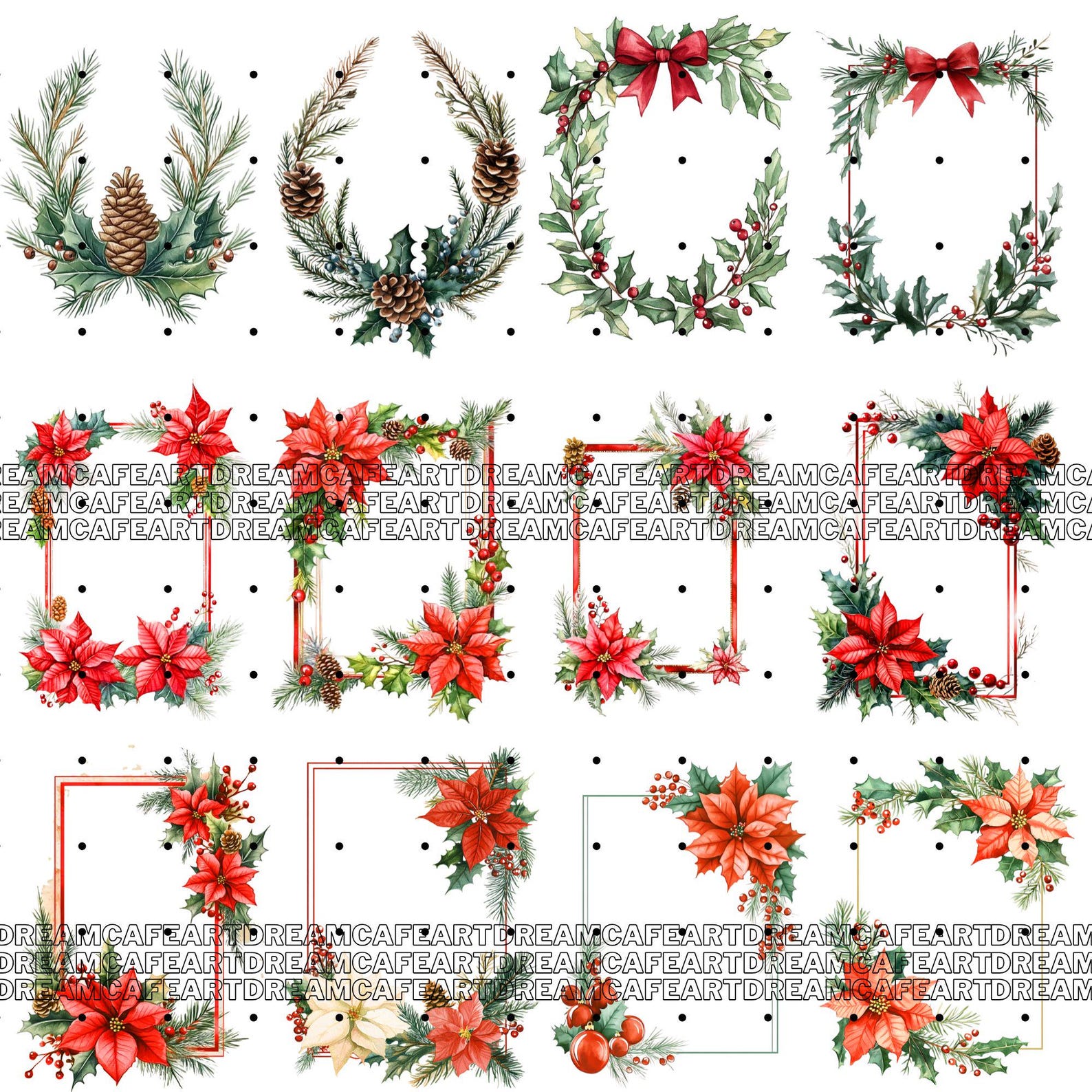 50 PNG Watercolor Christmas Frames Clipart, Merry Christmas Holiday ...