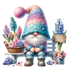 30 PNG, Watercolor Spring Gnome Clipart Bundles, Gnome With Flowers ...
