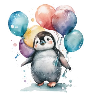 12 Penguin With Baloons Clipart, Penguin Clipart,cute Penguins, Jpgs ...