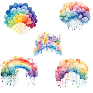 17 Watercolor Pastel Rainbow Clipart Bundle, Jpgs,sun,clouds, Rainbow ...