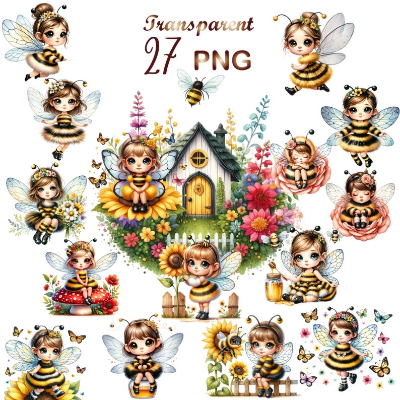 27 PNG Bee Fairy Clipart Bundle, Bee Fairy Clipart, Watercolor Bee ...