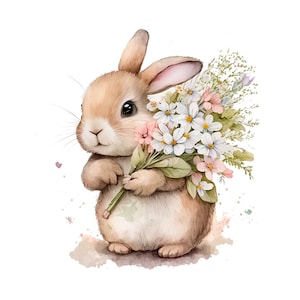 8 Bunnies With Flowers Jpgs, Bunny Clipart, Cute Bunny,commercial Use ...