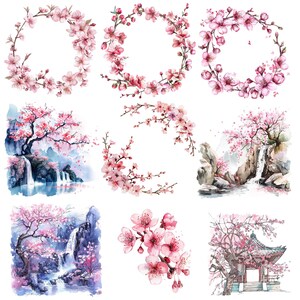 145 PNG, Watercolor Sakura Clipart Bundle, Spring Flowers Clipart ...