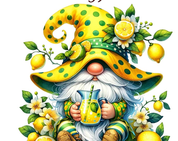 Summer Gnome Bundle Clipart, 13 PNG Gnomes and Lemon Stand Watercolor ...