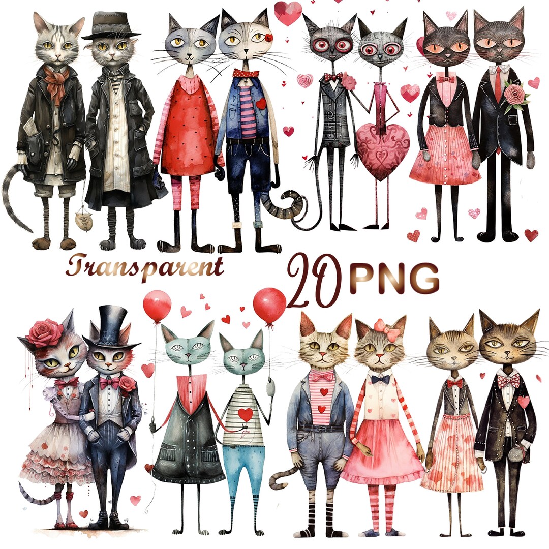 20 Valentine's Day Clipart PNG, Love Cats, Valentines Cats Clipart ...